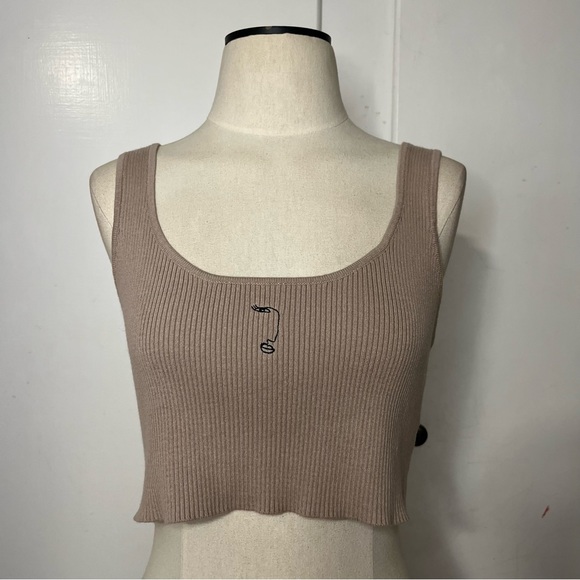 Forever 21 | Tops | Forever 2 Ribbed Knit Embroidered Cropped Tan Top ...
